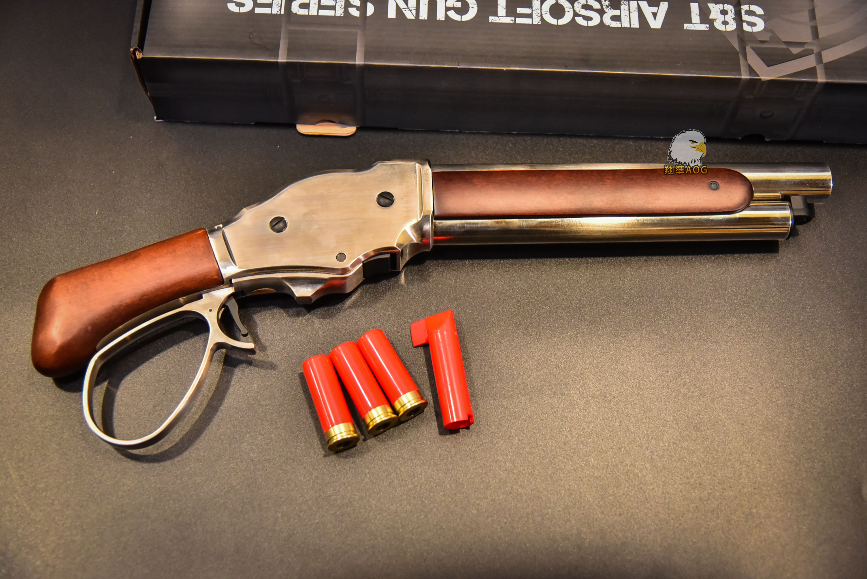 【翔準軍品AOG】 S&T M1887-銀色 瓦斯拋殼霰彈槍 實木 3顆彈殼 散彈槍 DA-GS07SWSV 翔準國際生存遊戲官方網站 ...